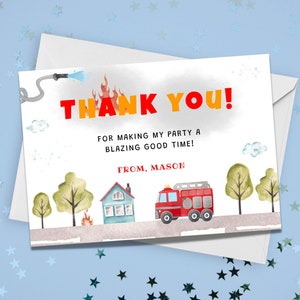 Fire Truck Thank You Card Editable Fire Engine Birthday Party Thanks ...