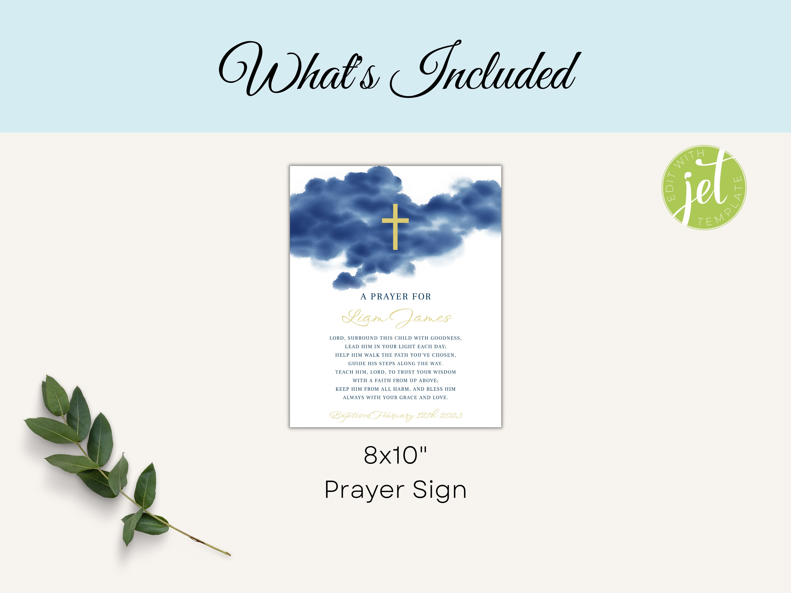 Blue Baptism Prayer Sign Template INSTANT DOWNLOAD Printable - Etsy