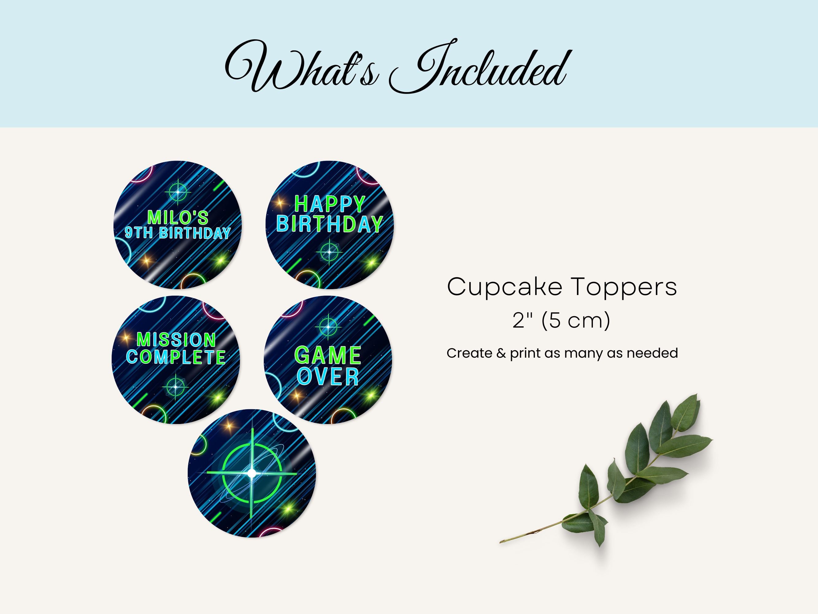 Laser Tag Cupcake Toppers Birthday Party Decor, Editable Gamer Party ...