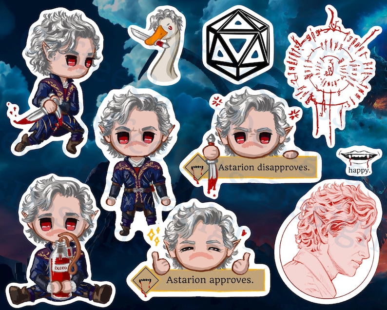 Astarion Sticker Pack Cute Vinyl Baldur's Gate 3 Merch - Etsy
