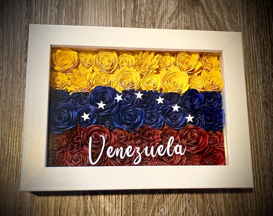 Venezuelan Flag Shadow Box Frame | Handmade Paper Flowers Art | Unique ...