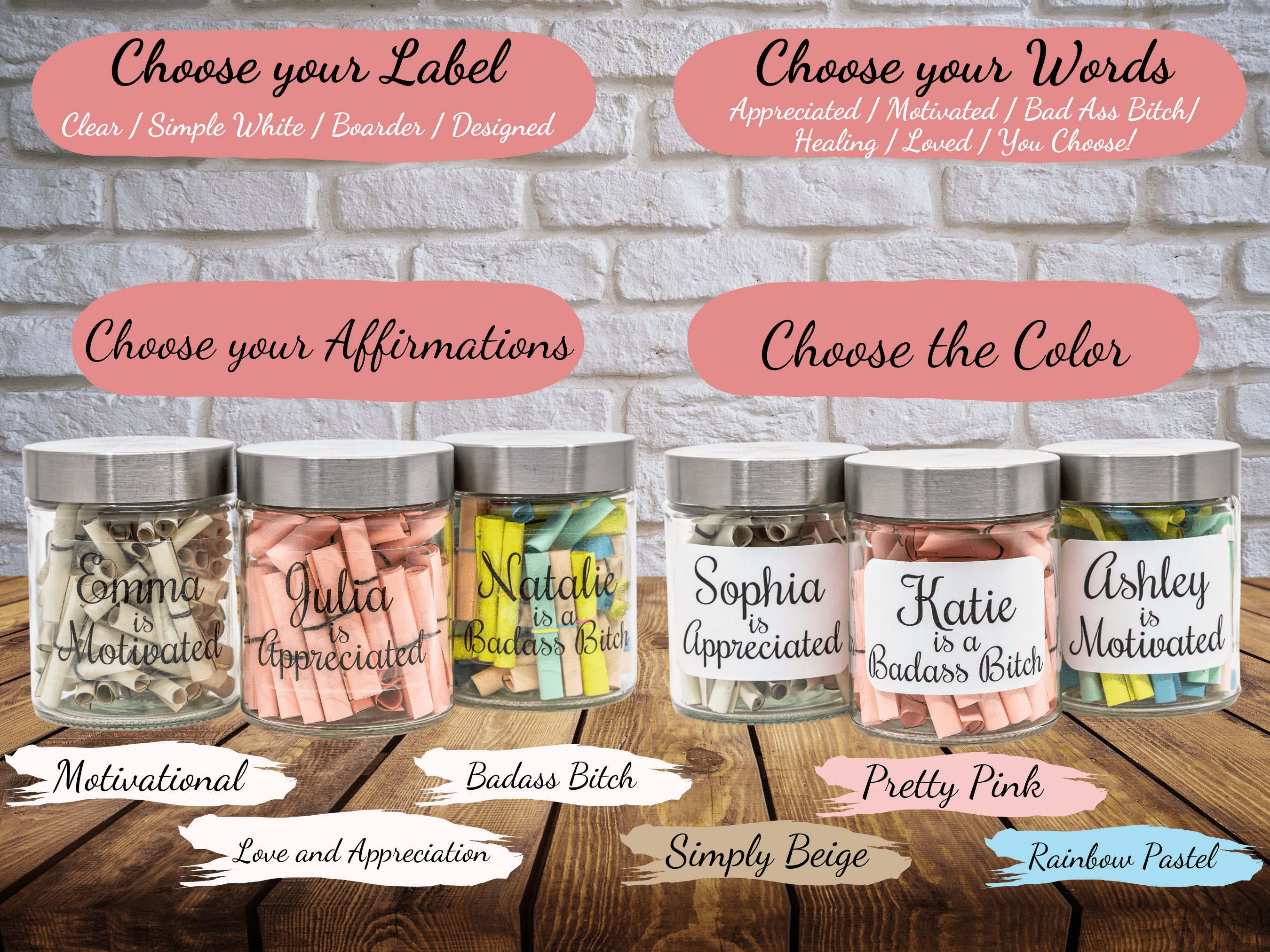 Appreciation Affirmation Jar 60 Daily Affirmation Cards / Positive ...