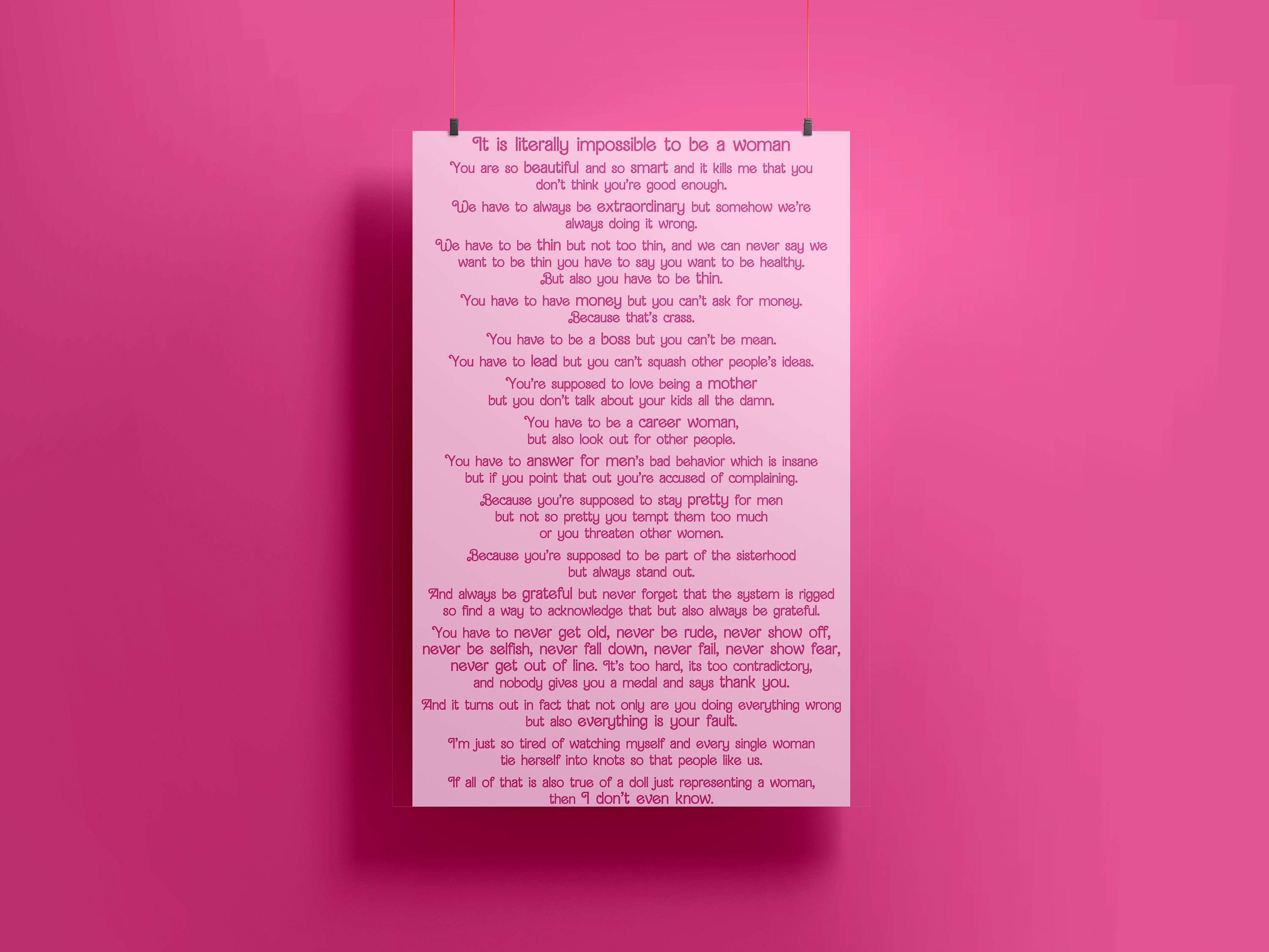 Gloria's Speech Poster, Barbie Movie - Etsy