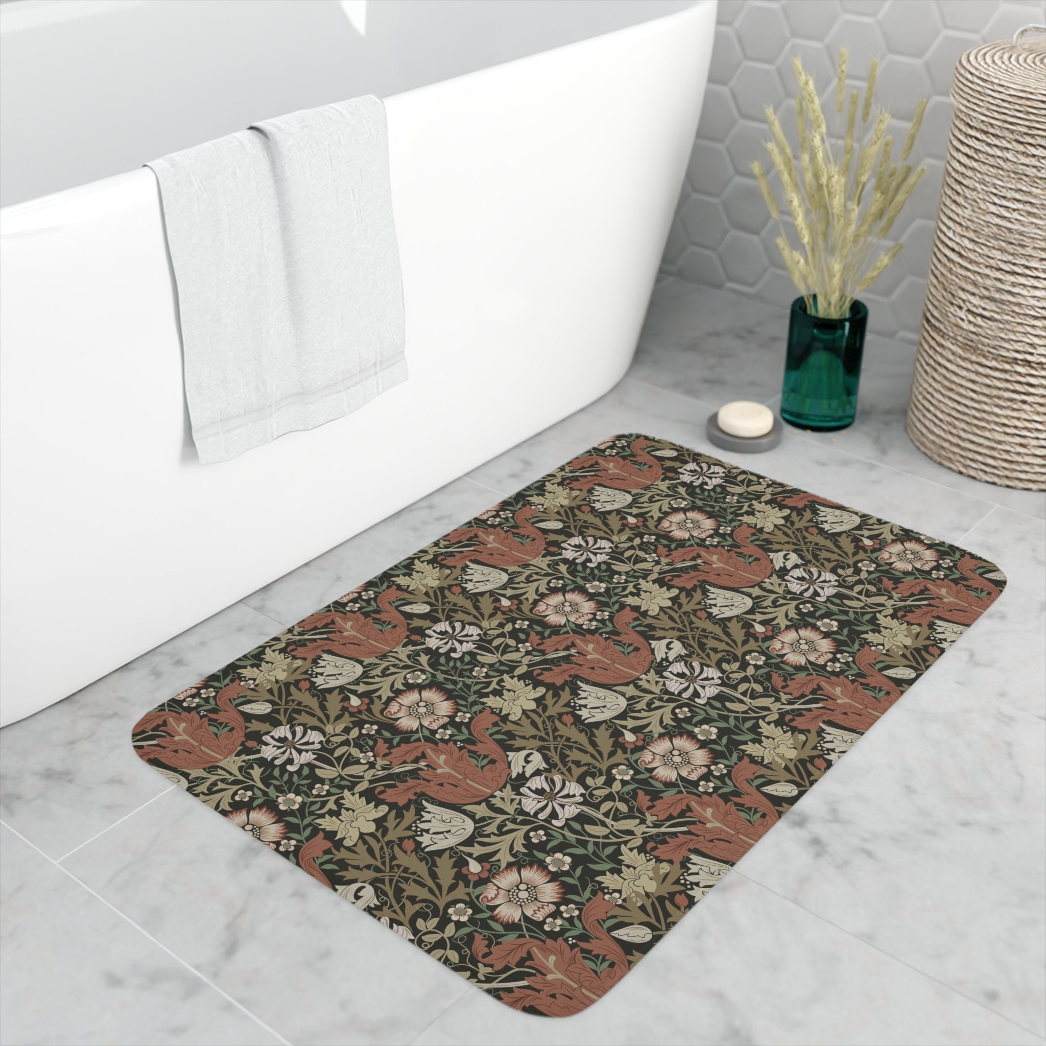 Bath Mat William Morris Memory Foam Compton moor Cottage Gifted Matting ...