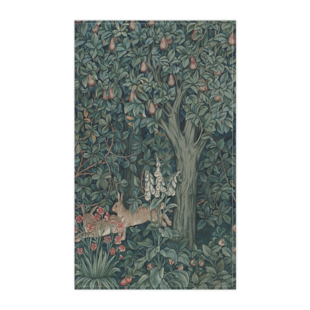 Kitchen Tea Towel William Morris Green Forest rabbit Housewarming Gift ...