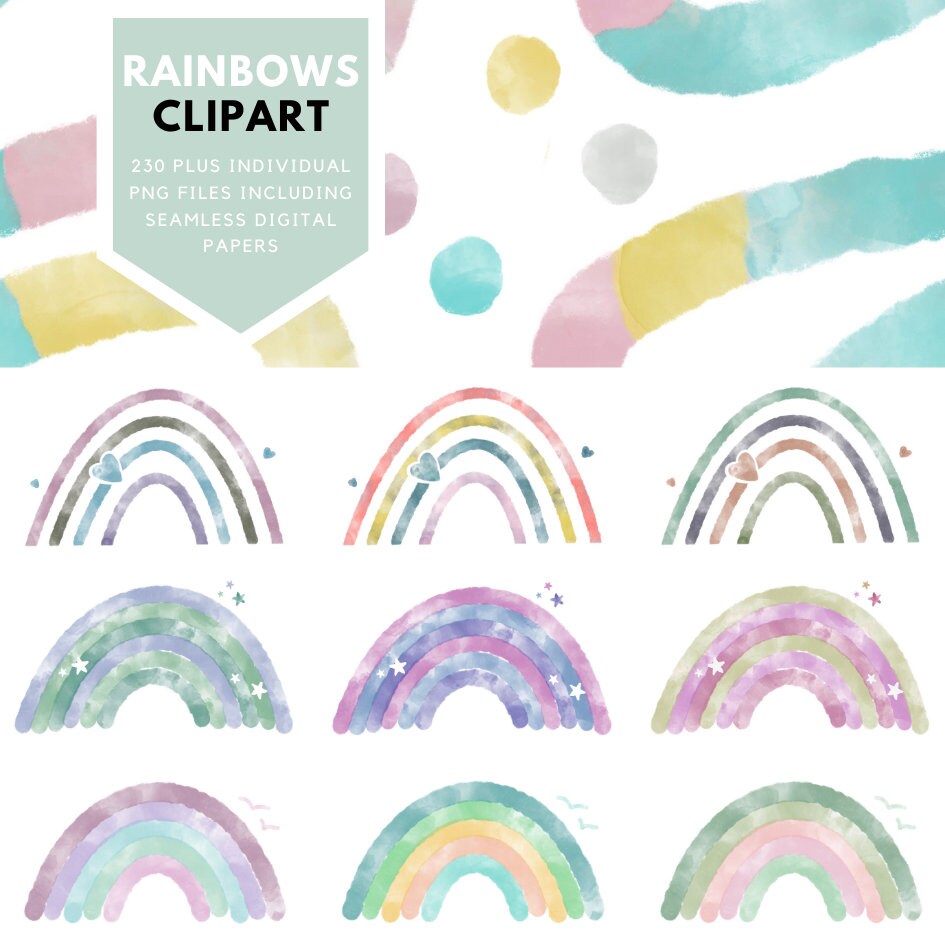 Watercolour RAINBOWS Clip Art and Seamless Digital Papers - PNG - Etsy