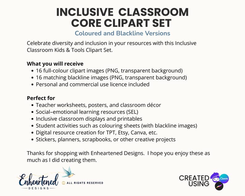 Inclusive Classroom Core Clipart Set, 16 Colour + 16 Blackline ...
