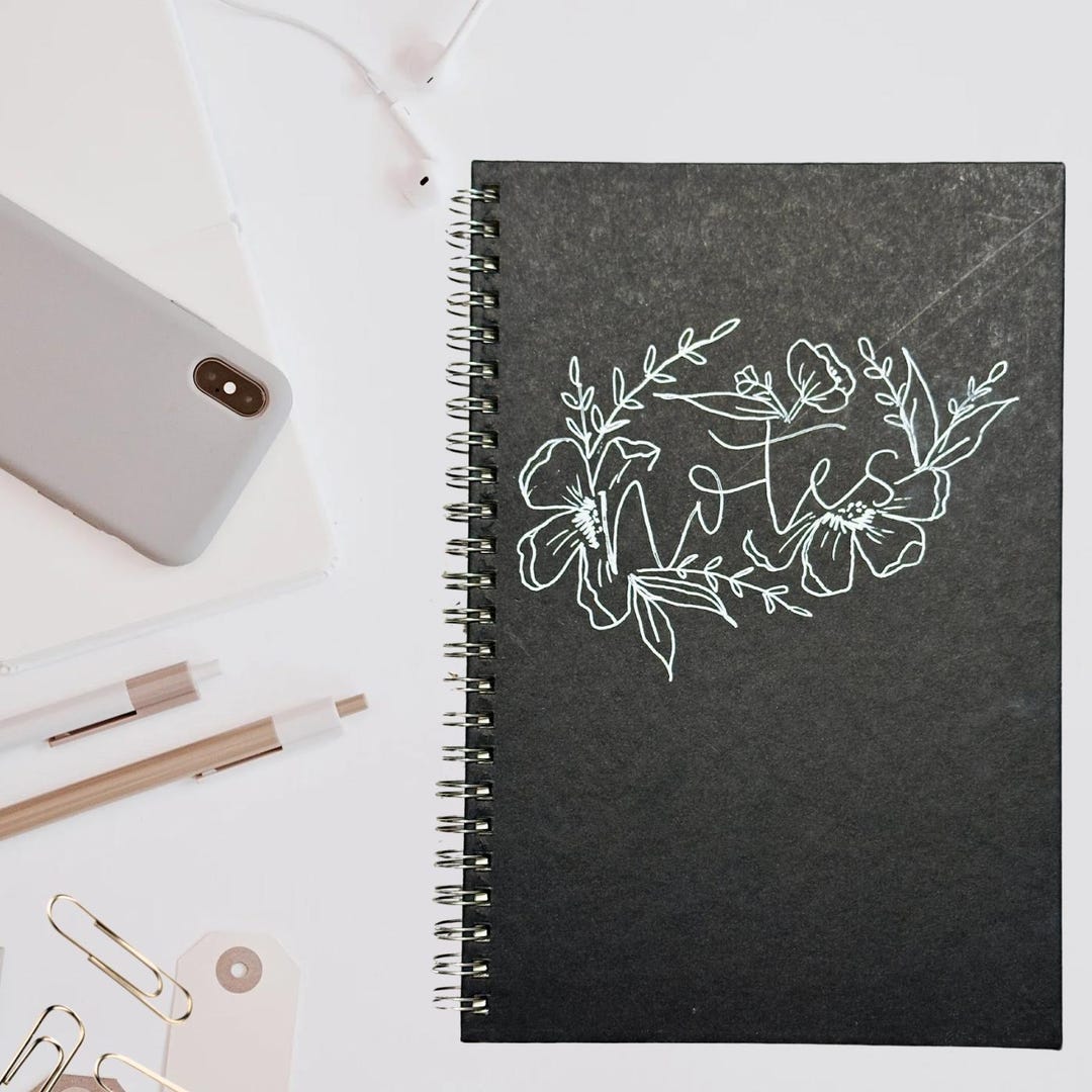 NOTES Floral Lineart Botanical Design Hand Painted A5 Spiral Notebook ...