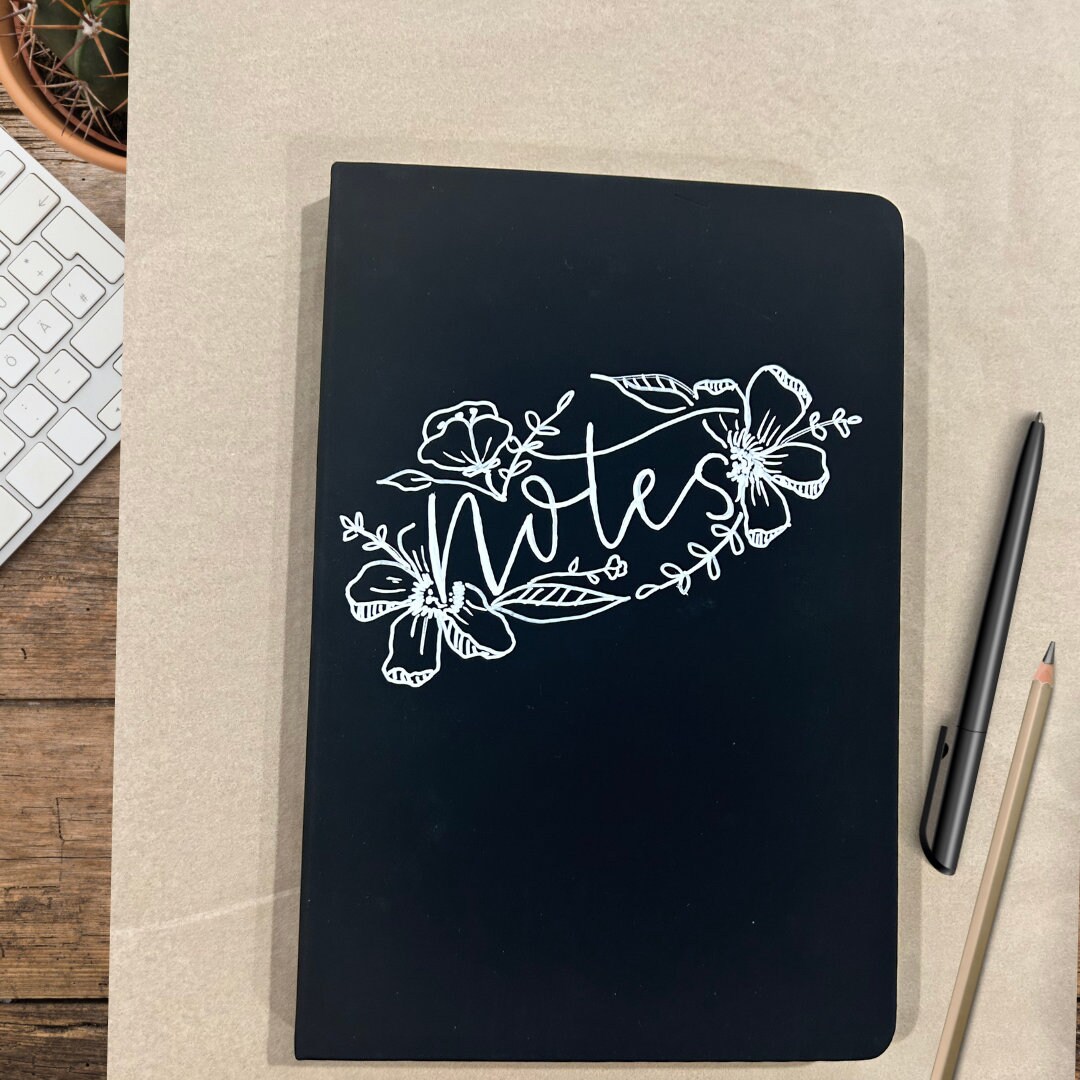 Notes Line Art Floral Hand Painted Dot Grid Leatherette - Etsy