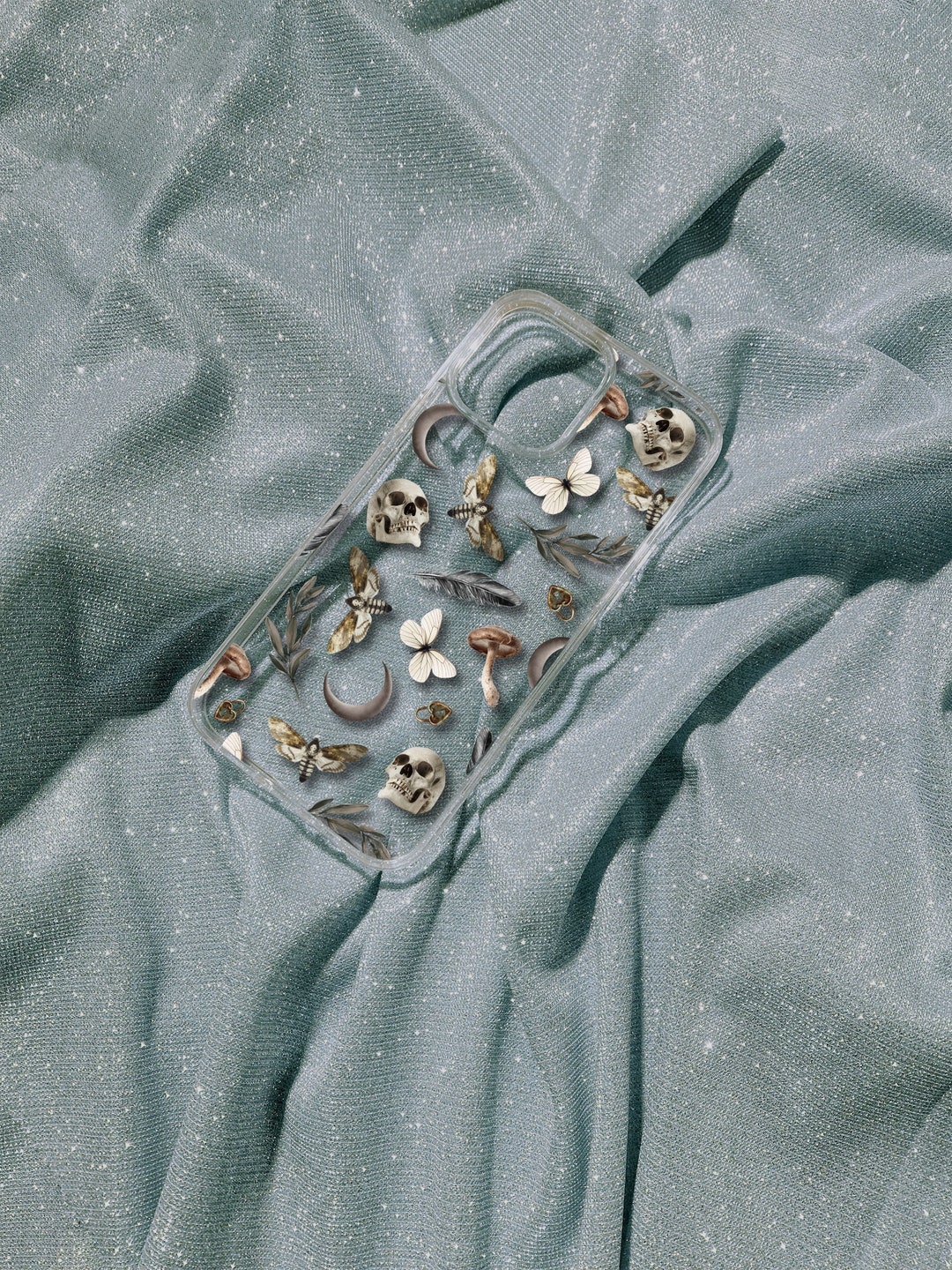 Skulls Moths and Mushrooms Clear Phone Case Goth Goblincore - Etsy
