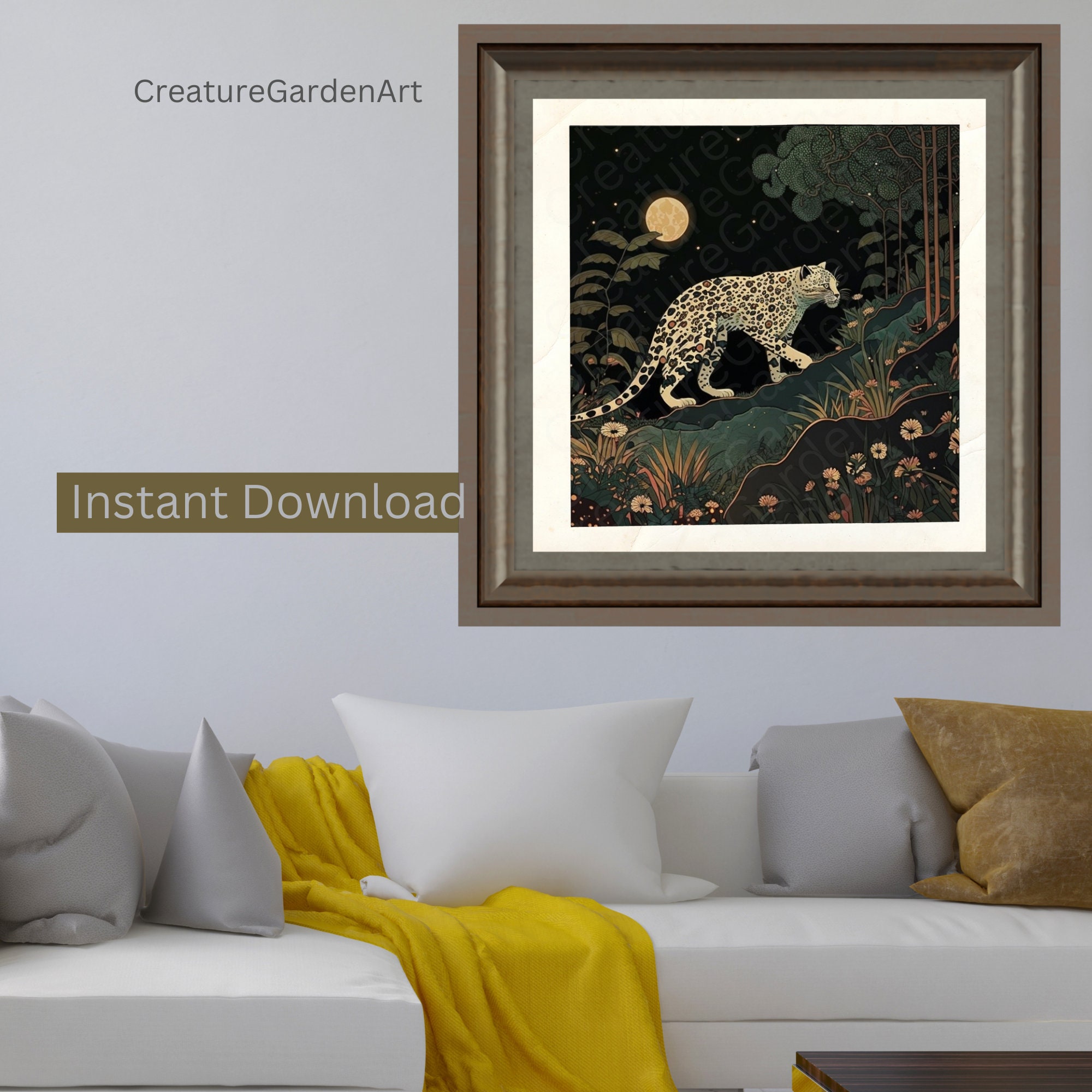 Leopard in a Moonlit Jungle Wall Art Printable Art - Etsy