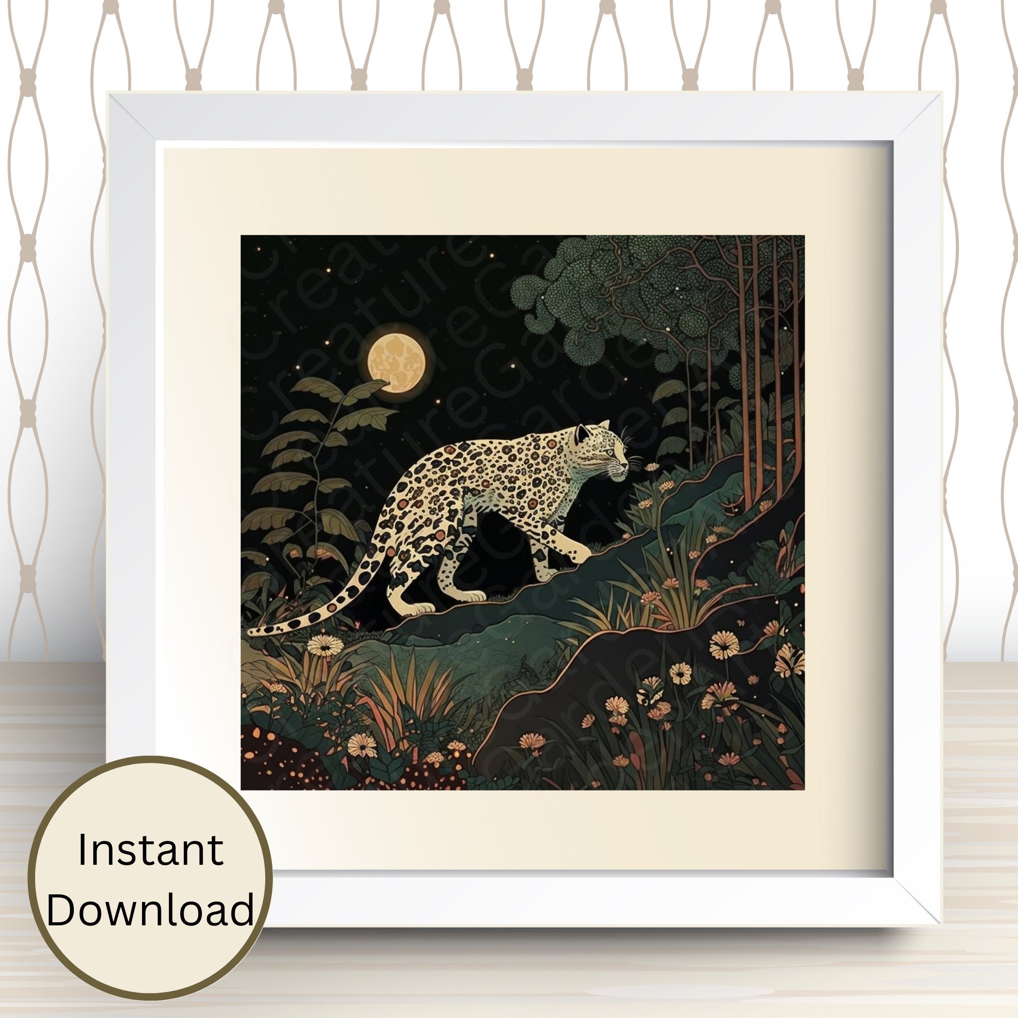 Leopard in a Moonlit Jungle Wall Art Printable Art - Etsy