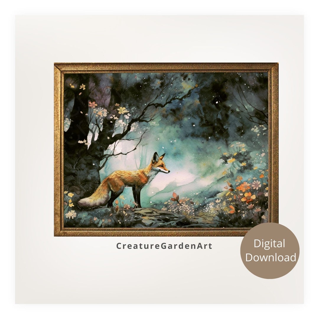 Enchanted Forest Wall Art Printable, Fox Lover, Magical Nature Scene ...