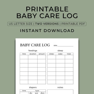 Printable Baby Care Log Baby Daily Log Nanny Log Baby - Etsy
