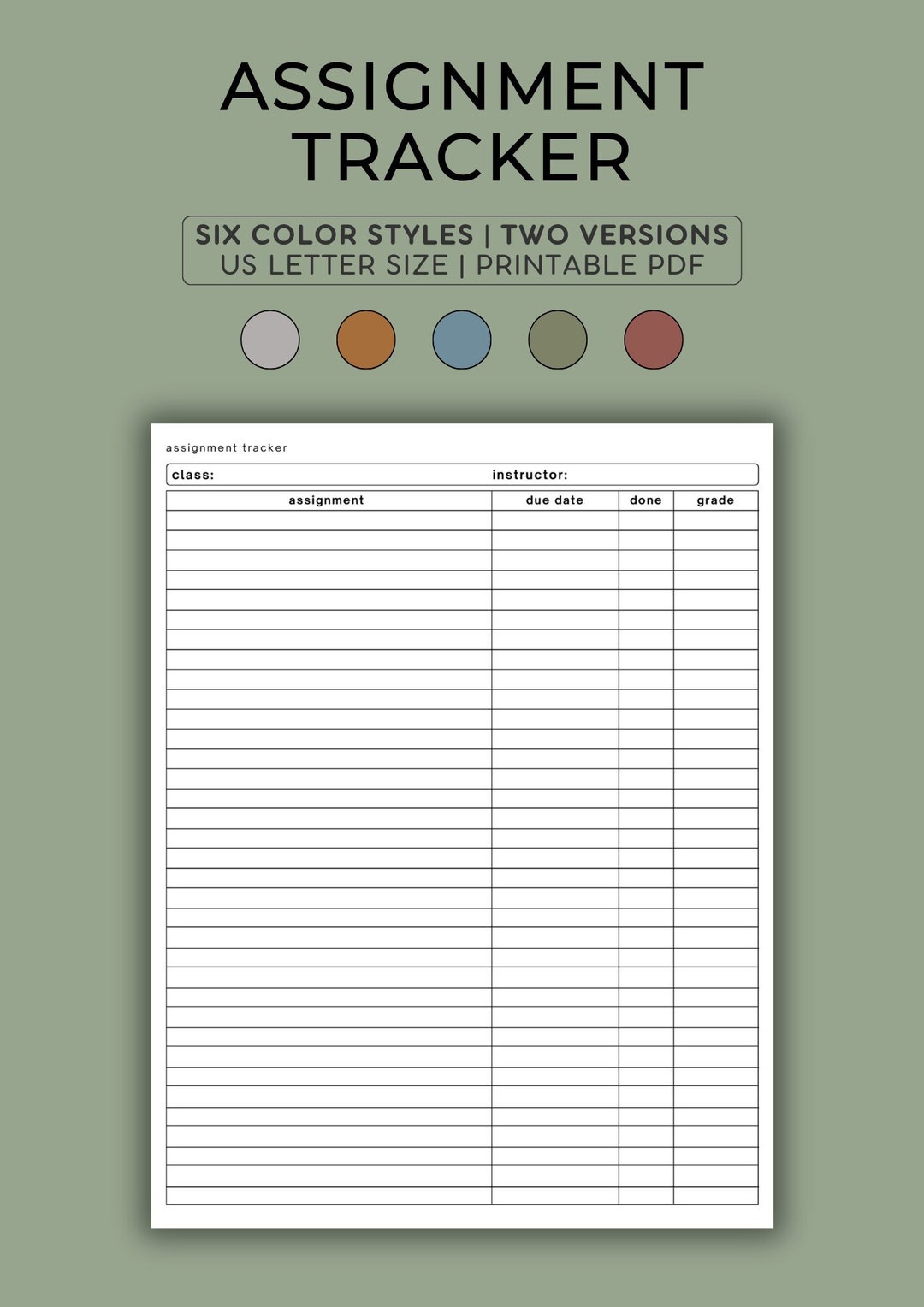 Assignment Tracker Printable | Assignment Planner | Student Assignment ...