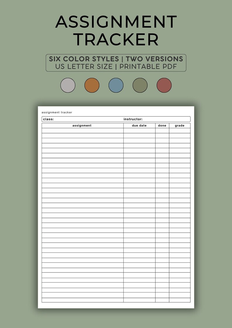 Assignment Tracker Printable Assignment Planner Student Assignment ...