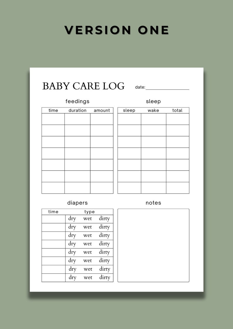 Printable Baby Care Log Baby Daily Log Nanny Log Baby - Etsy