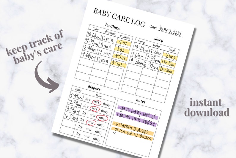 Printable Baby Care Log Baby Daily Log Nanny Log Baby - Etsy