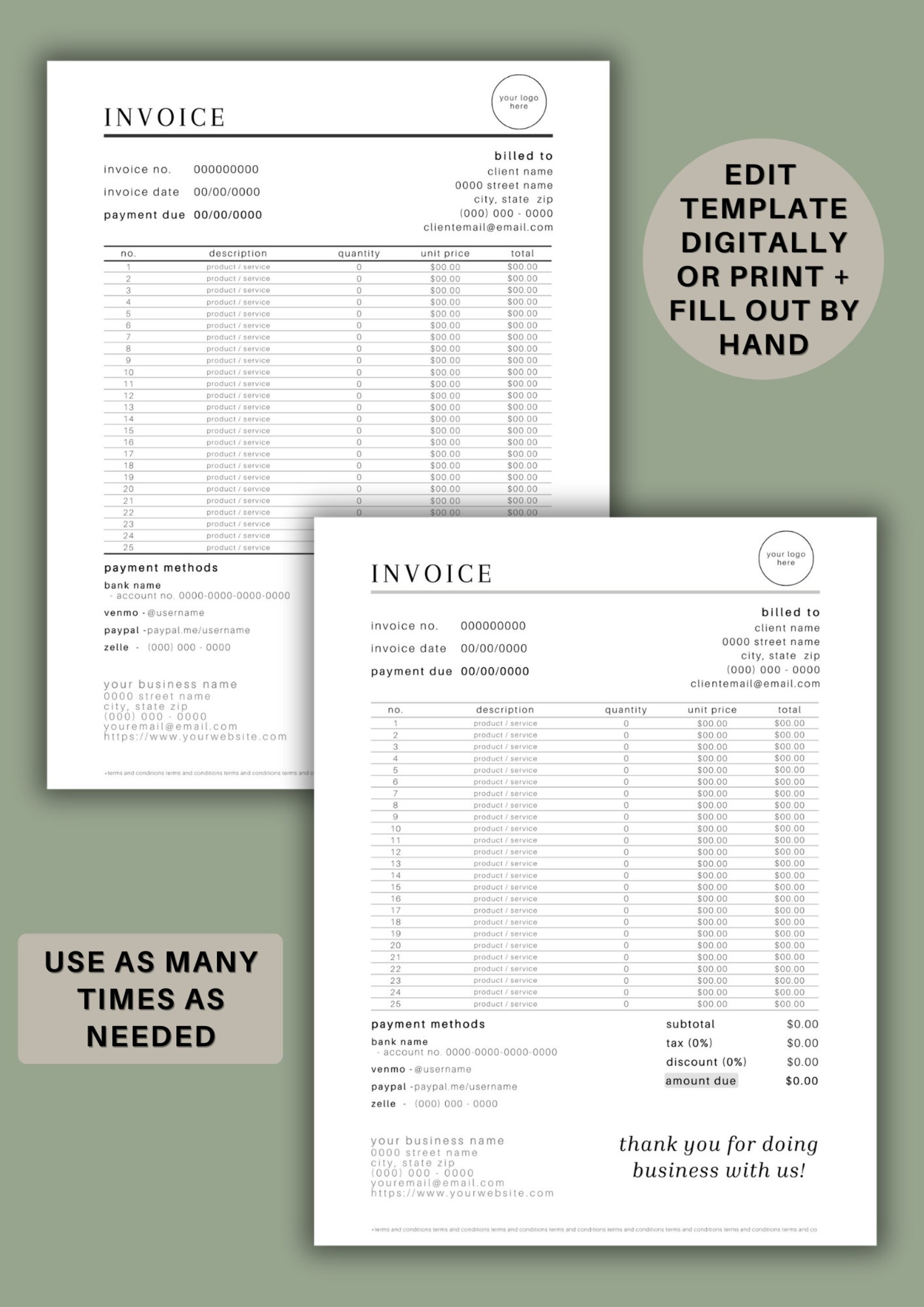 Invoice Template Editable Business Invoice Modern Client Invoice ...
