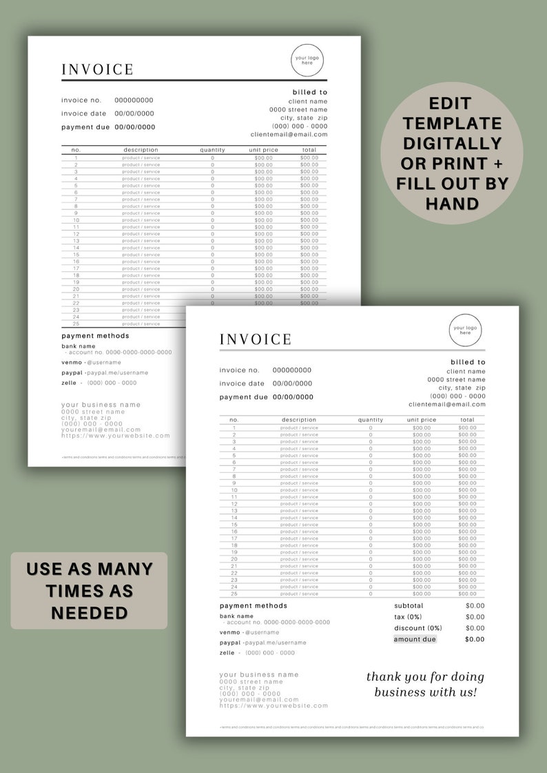 Invoice Template | Editable Business Invoice | Modern Client Invoice ...