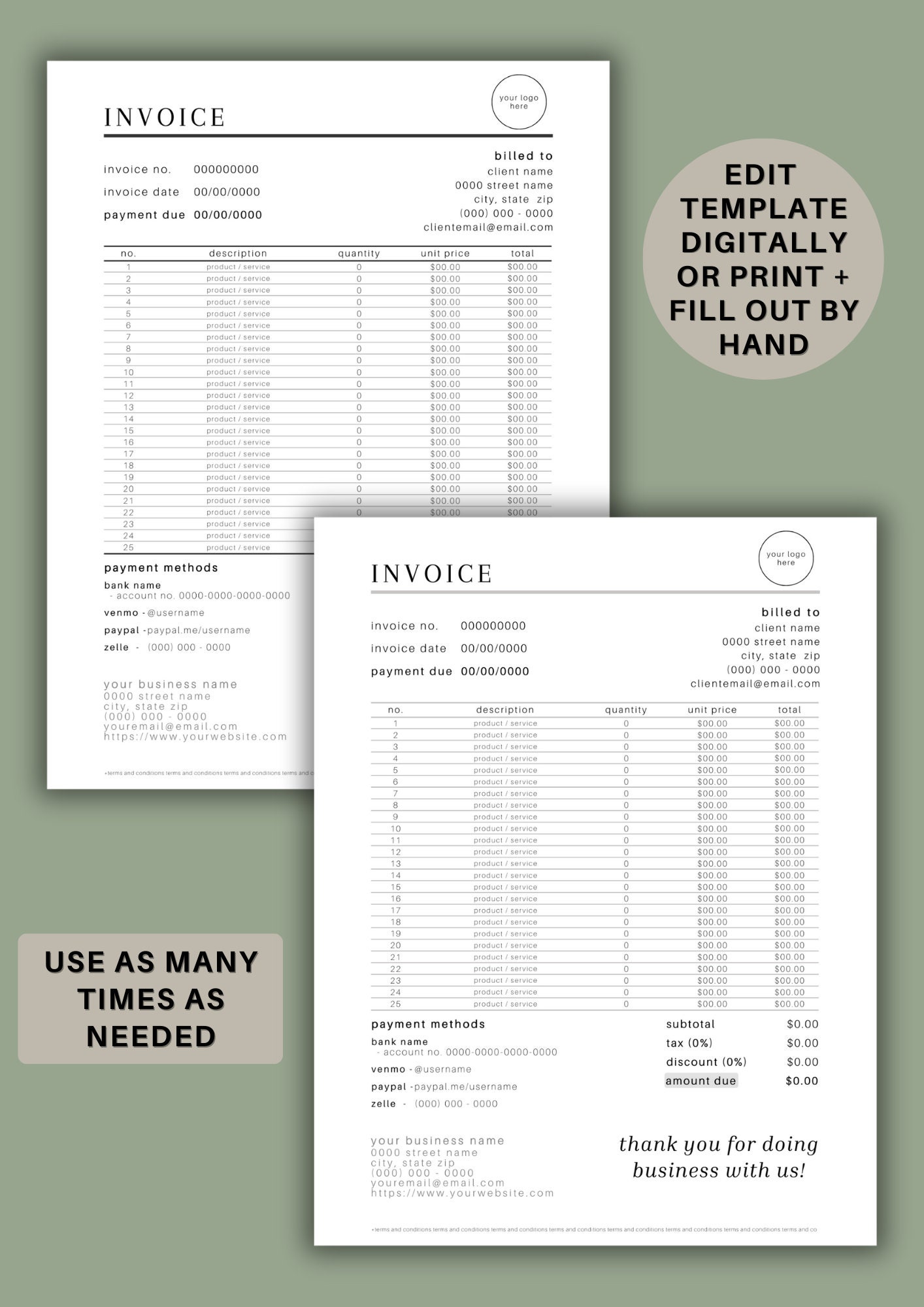 Invoice Template | Editable Business Invoice | Modern Client Invoice ...