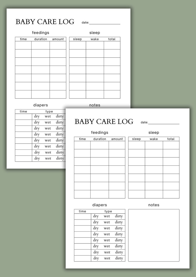 Printable Baby Care Log Baby Daily Log Nanny Log Baby Tracker Planner ...