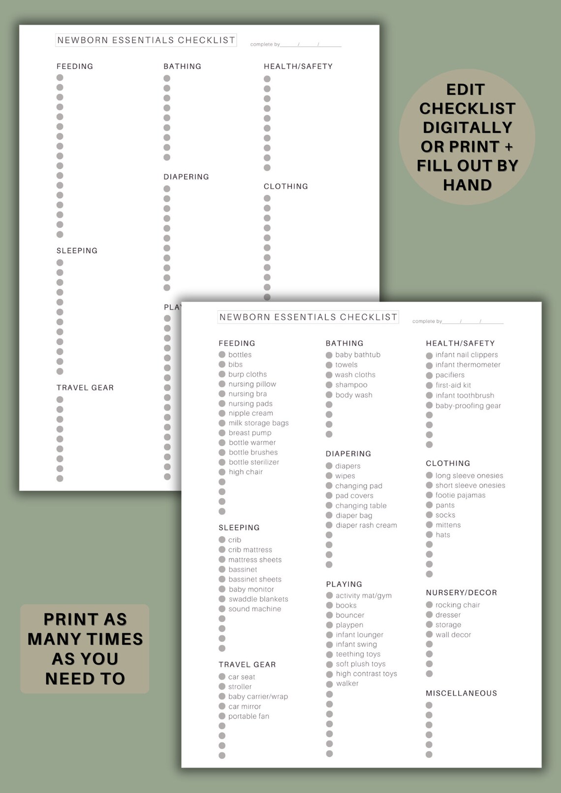 Baby Essentials Checklist Printable | Newborn Checklist | Baby Registry ...