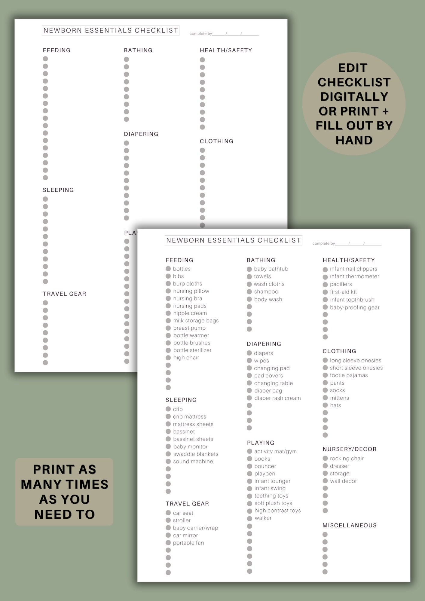 Baby Essentials Checklist Printable | Newborn Checklist | Baby Registry ...