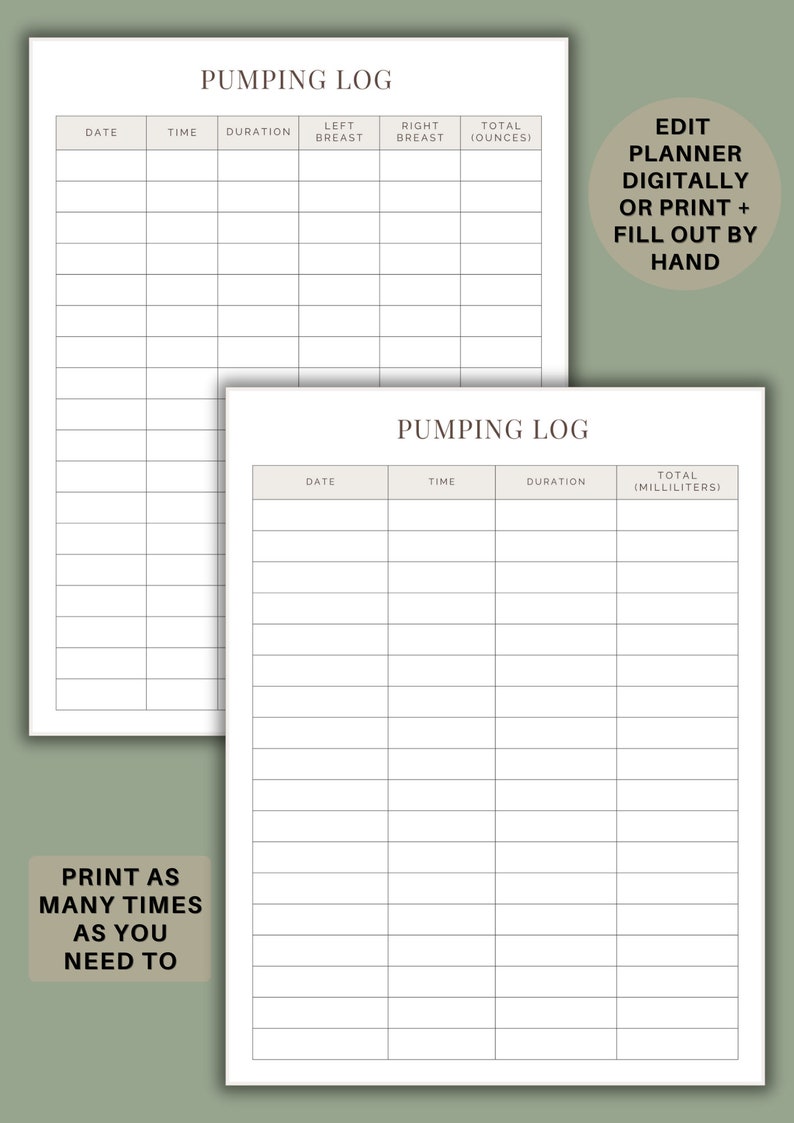 Printable Daily Pumping Log Tracker | Pumping Log | Feed Log | Baby ...