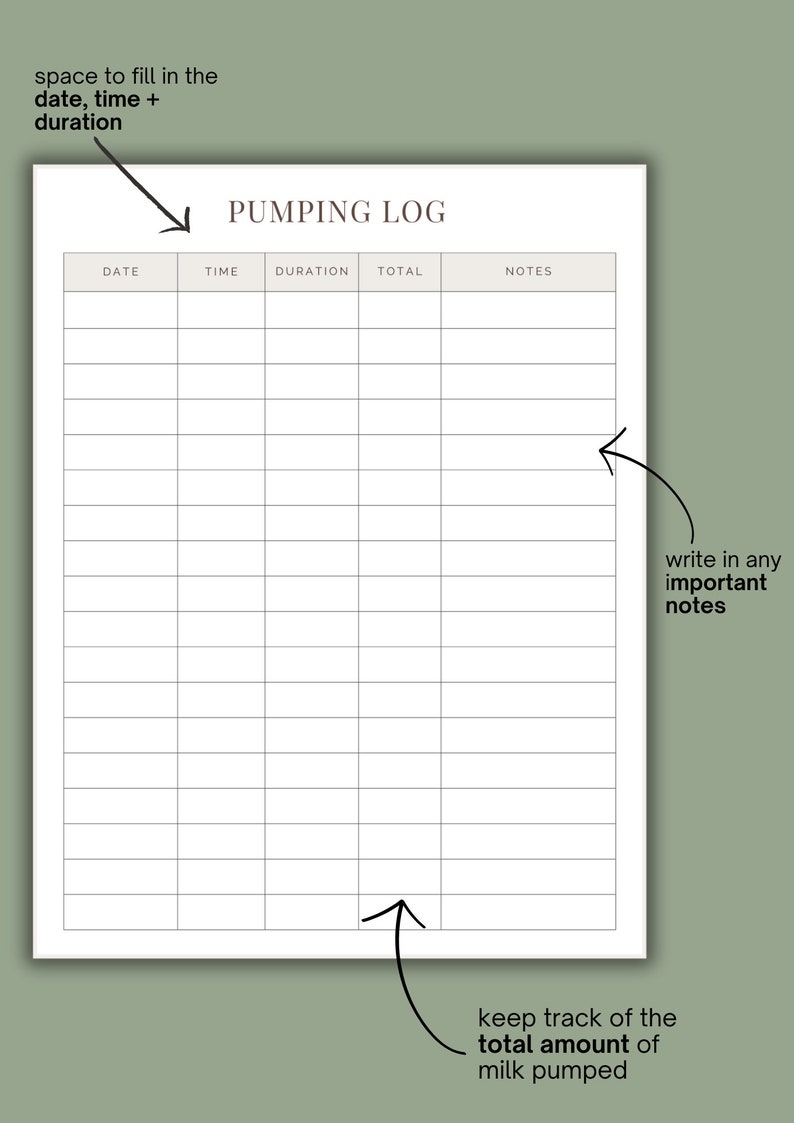 Printable Daily Pumping Log Tracker Pumping Log Feed Log - Etsy