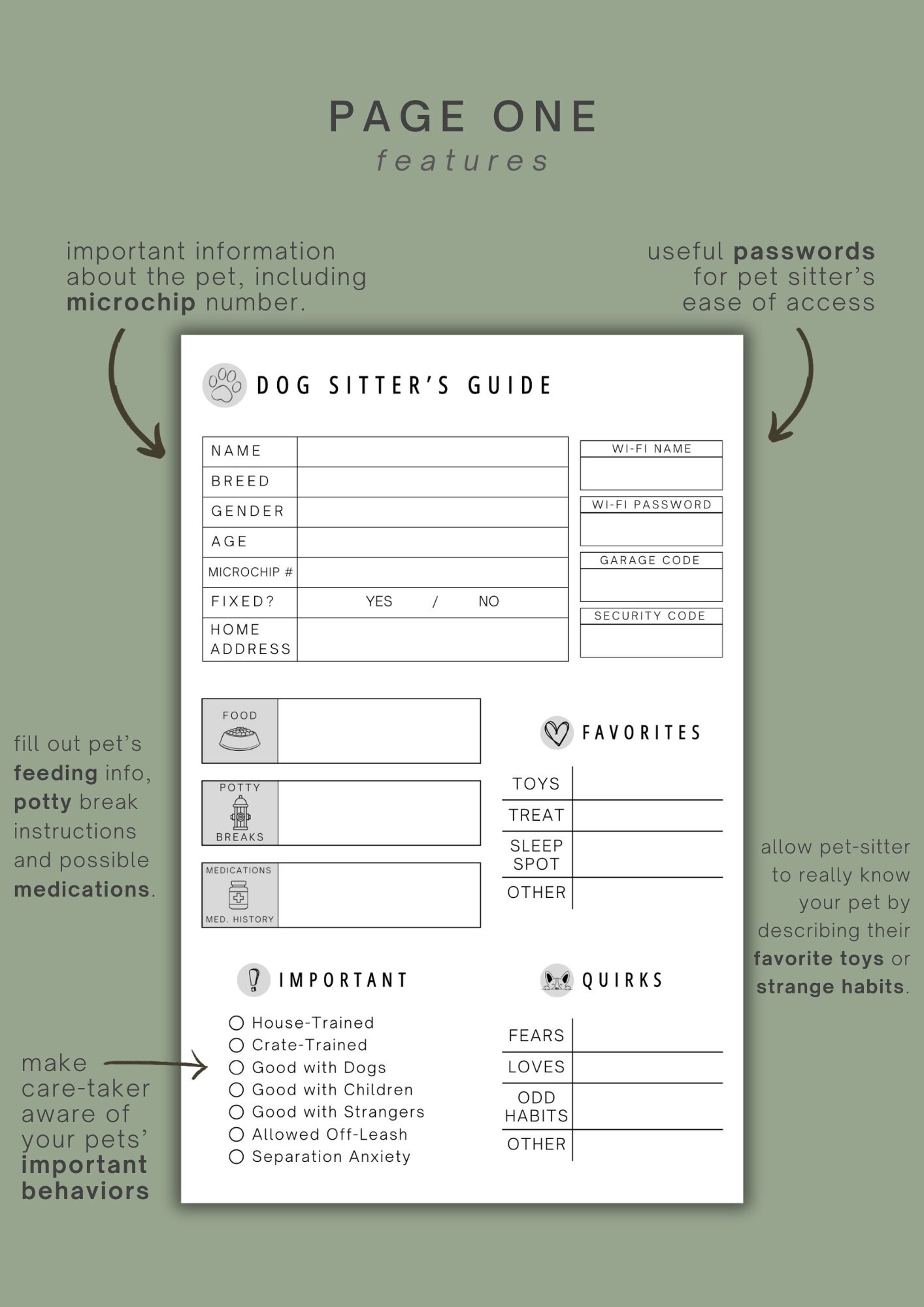 Dog Sitter Instructions Pet Sitter Template Printable Pet Care Info ...