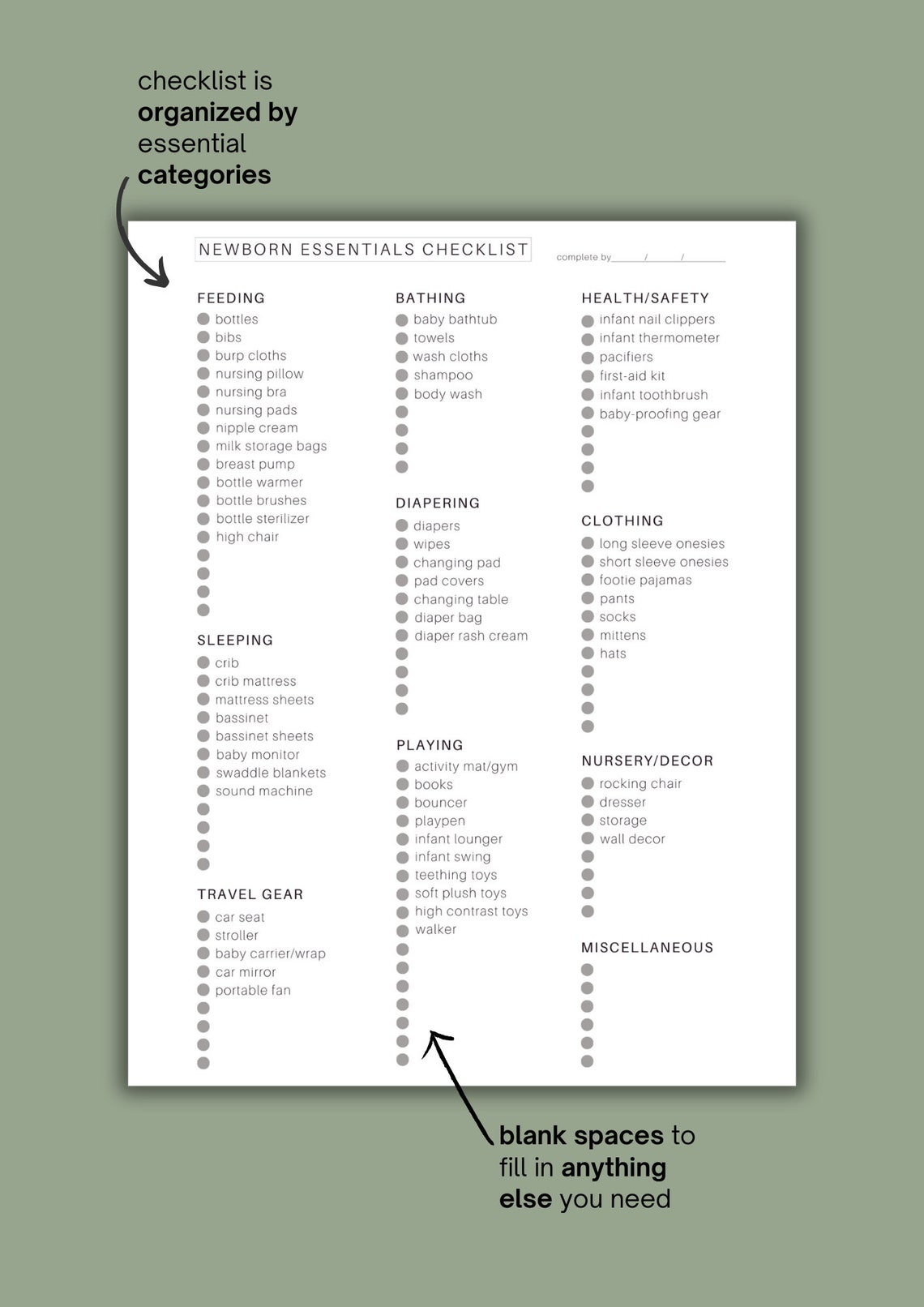 Baby Essentials Checklist Printable | Newborn Checklist | Baby Registry ...