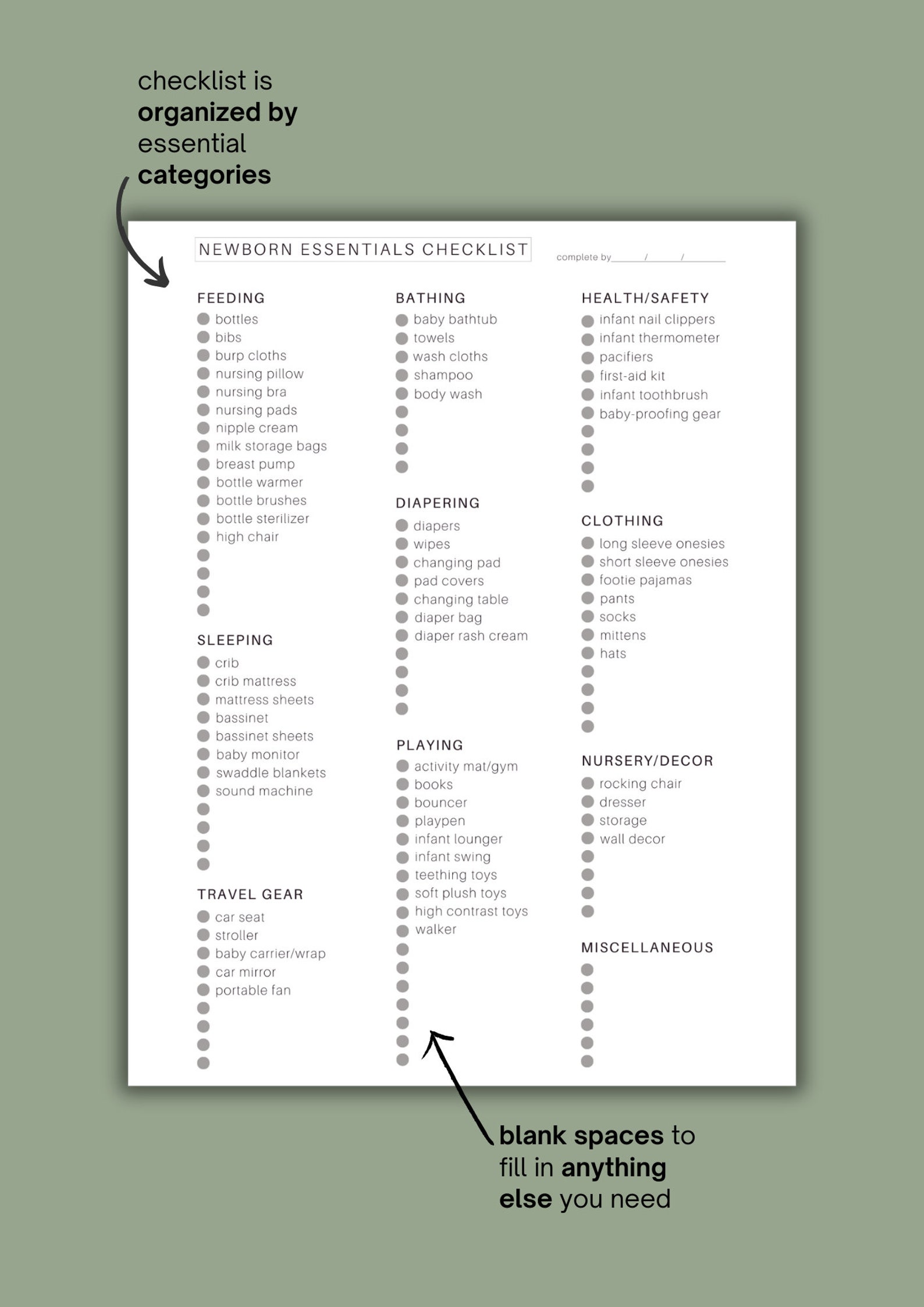 Baby Essentials Checklist Printable | Newborn Checklist | Baby Registry ...