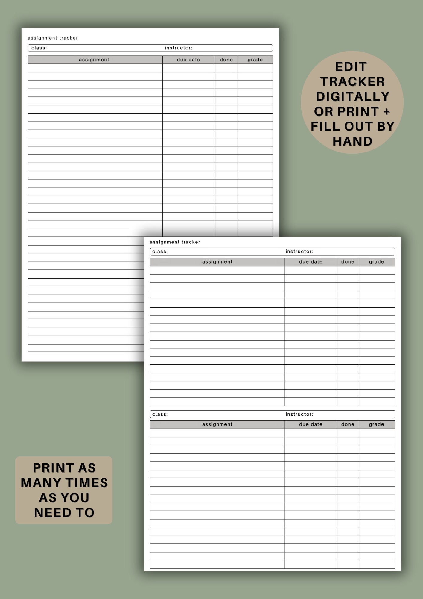 Assignment Tracker Printable Assignment Planner Student Assignment ...