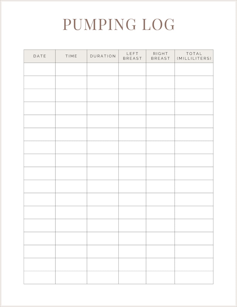 Printable Daily Pumping Log Tracker Pumping Log Feed Log - Etsy
