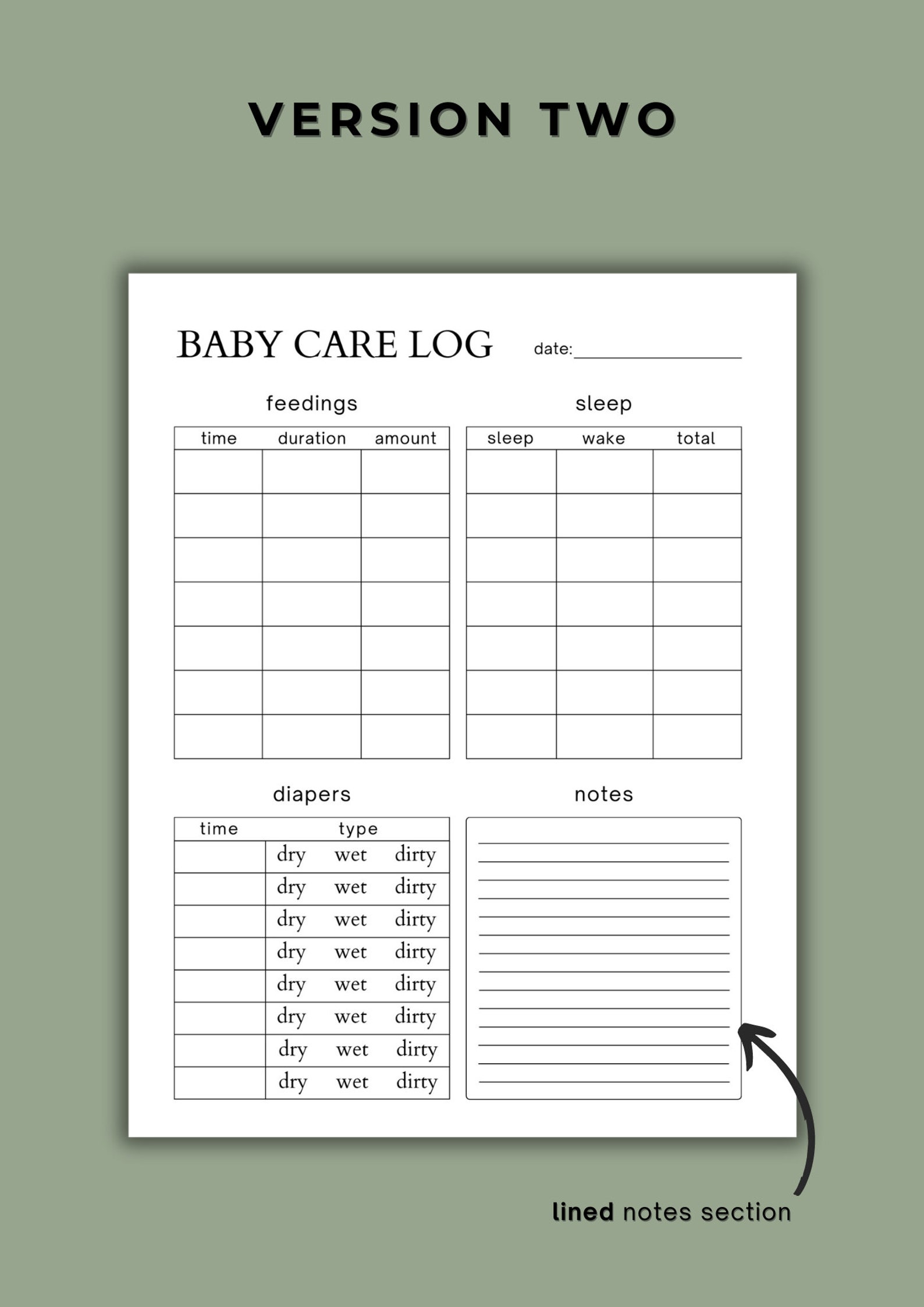 Printable Baby Care Log | Baby Daily Log | Nanny Log | Baby Tracker ...