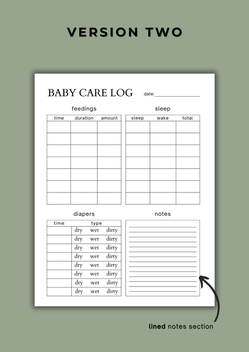 Printable Baby Care Log | Baby Daily Log | Nanny Log | Baby Tracker ...