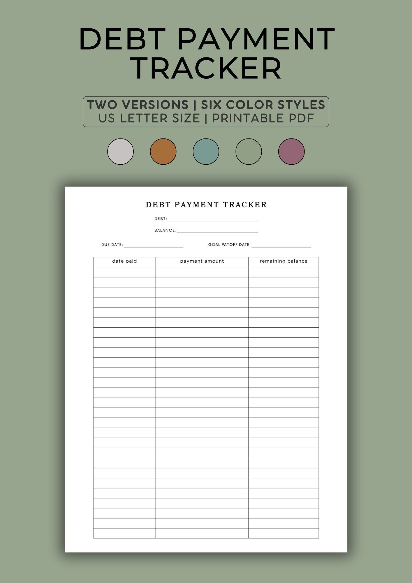 Debt Payment Tracker | Printable Debt Tracker | Debt Payoff Tracker ...