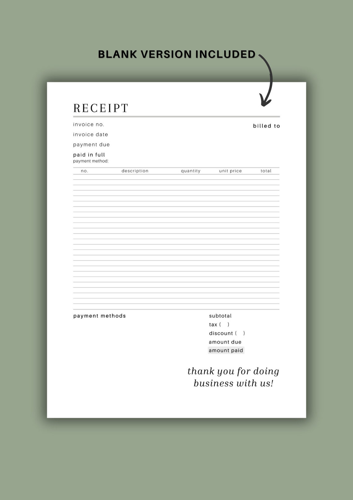 Receipt Template Business Receipt Template Editable Receipt Template ...