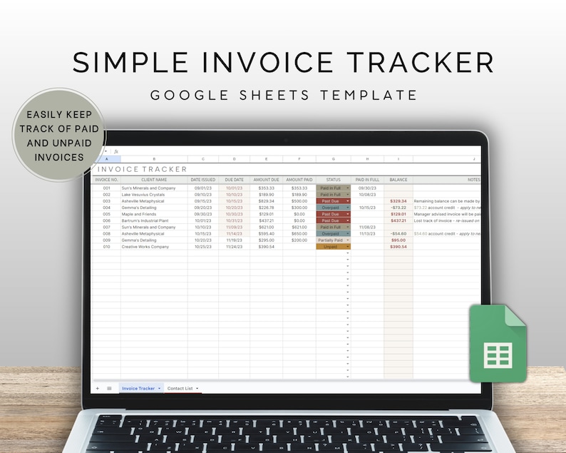 Invoice Tracker Spreadsheet Google Sheets Template Small Business ...
