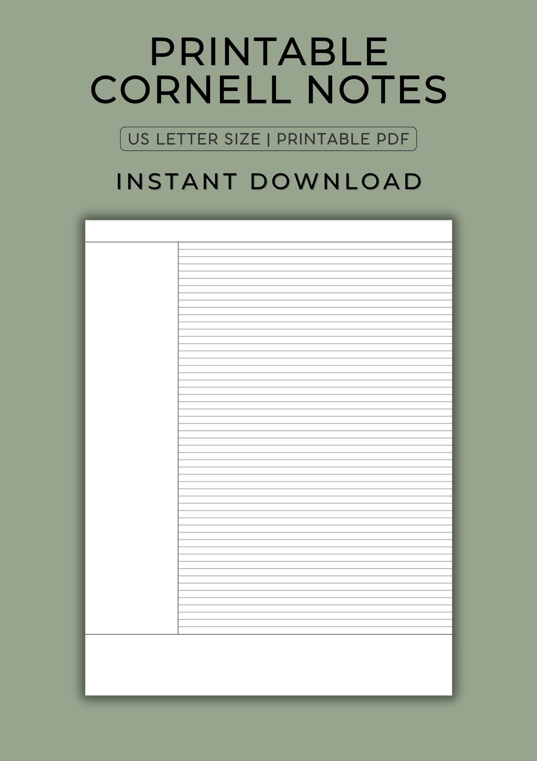 Printable Cornell Notes Template | Ruled Paper for Note Taking ...