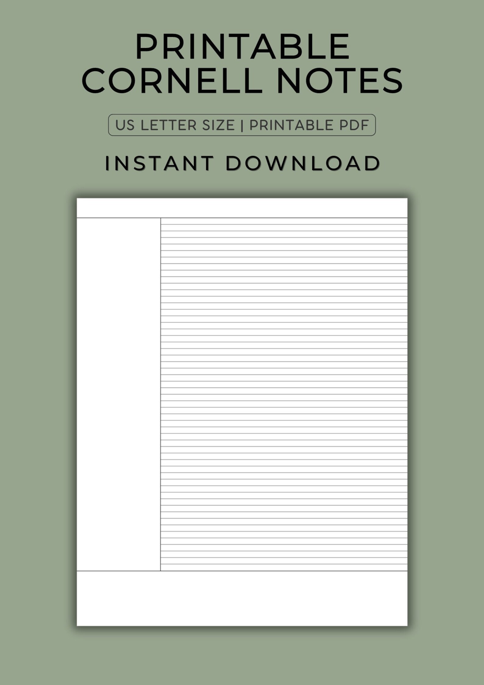 Printable Cornell Notes Template Ruled Paper for Note Taking Student ...