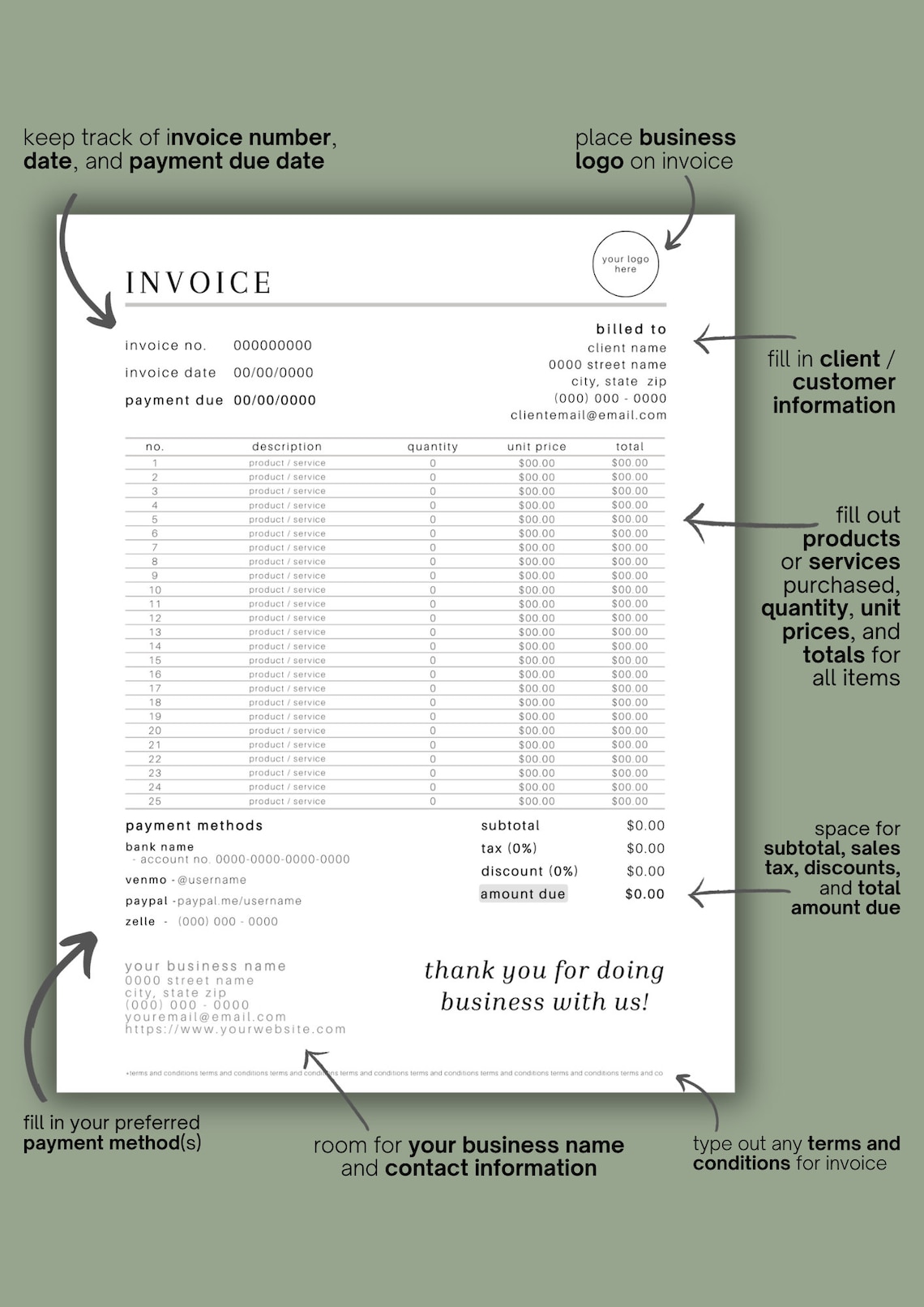 Invoice Template Editable Business Invoice Modern Client Invoice ...