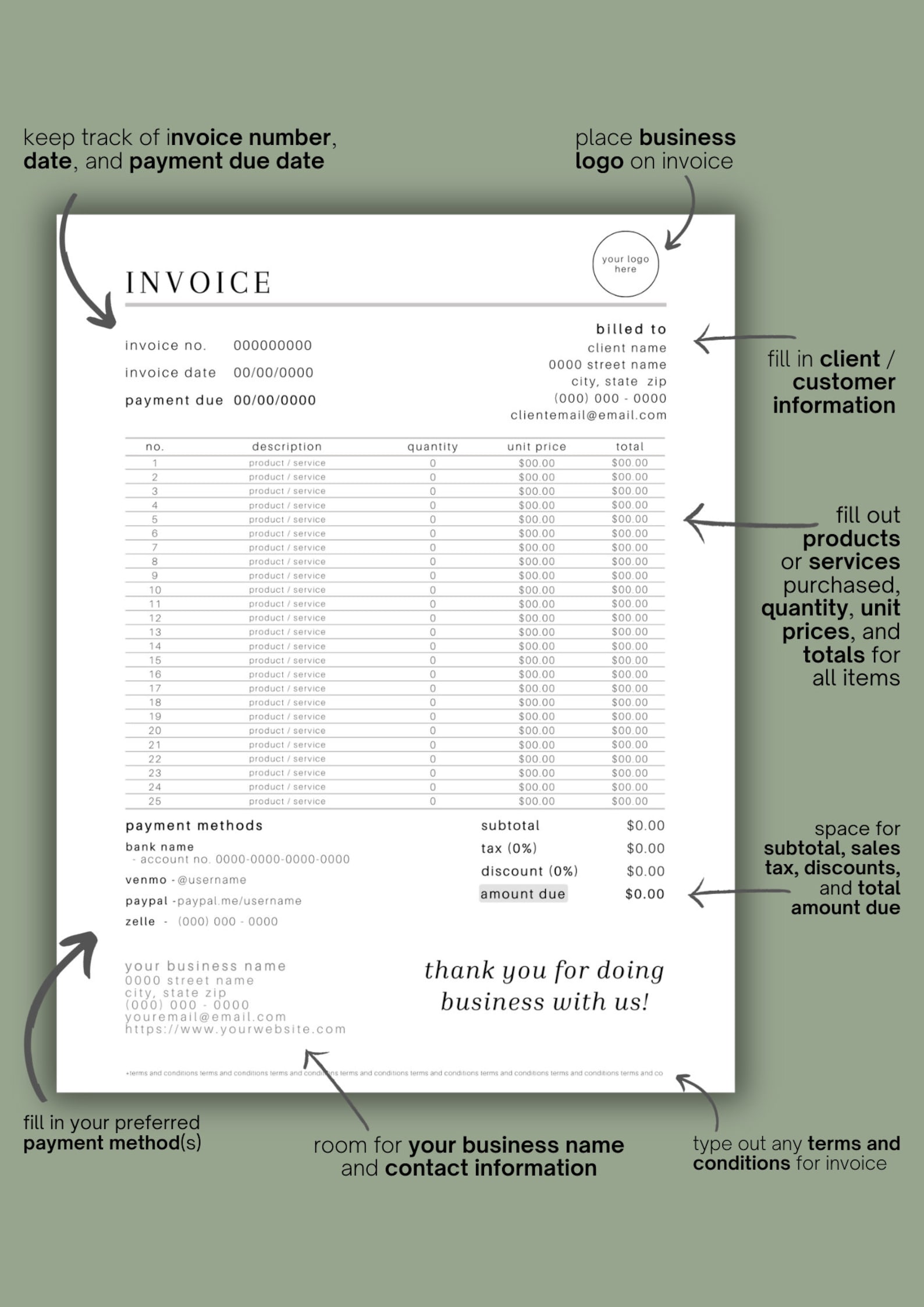 Invoice Template | Editable Business Invoice | Modern Client Invoice ...