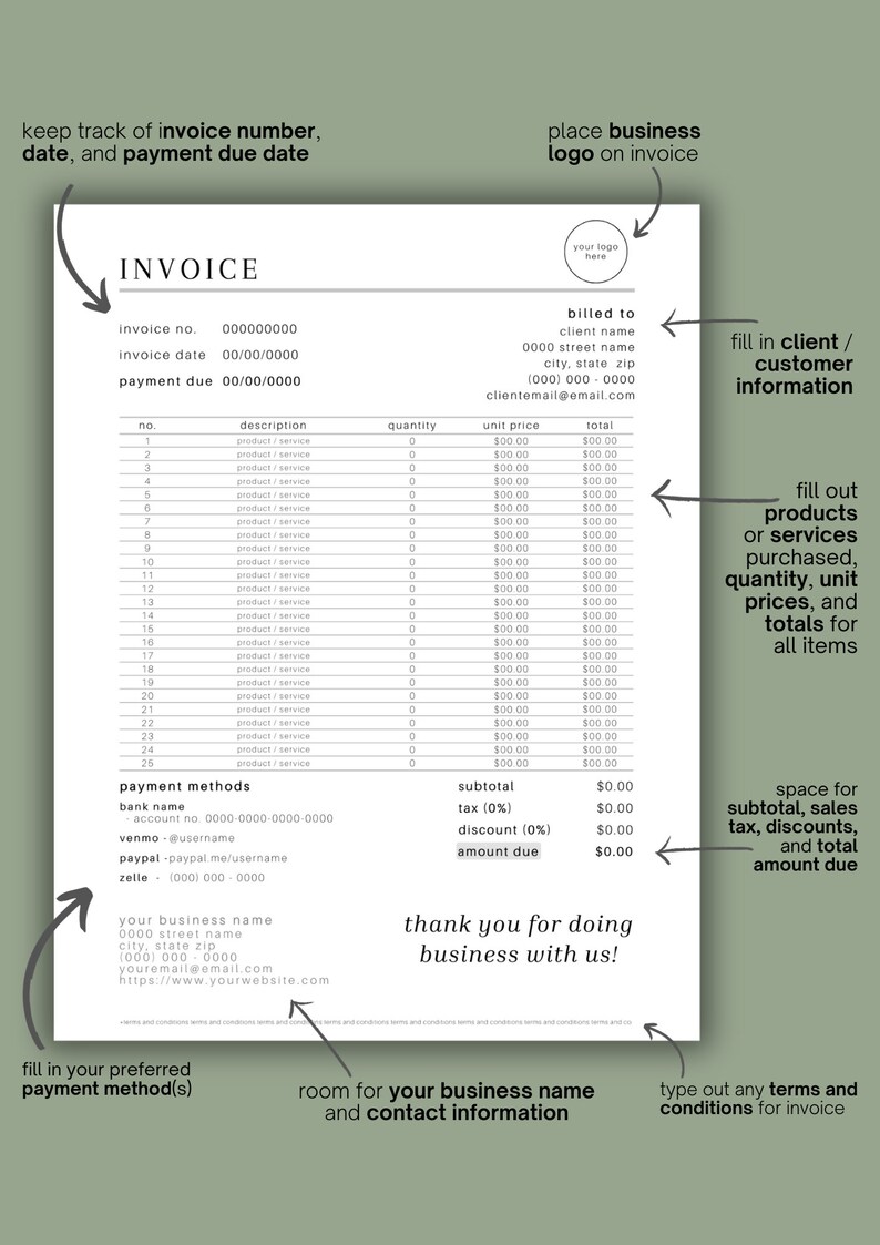 Invoice Template | Editable Business Invoice | Modern Client Invoice | Services Invoice | Small ...