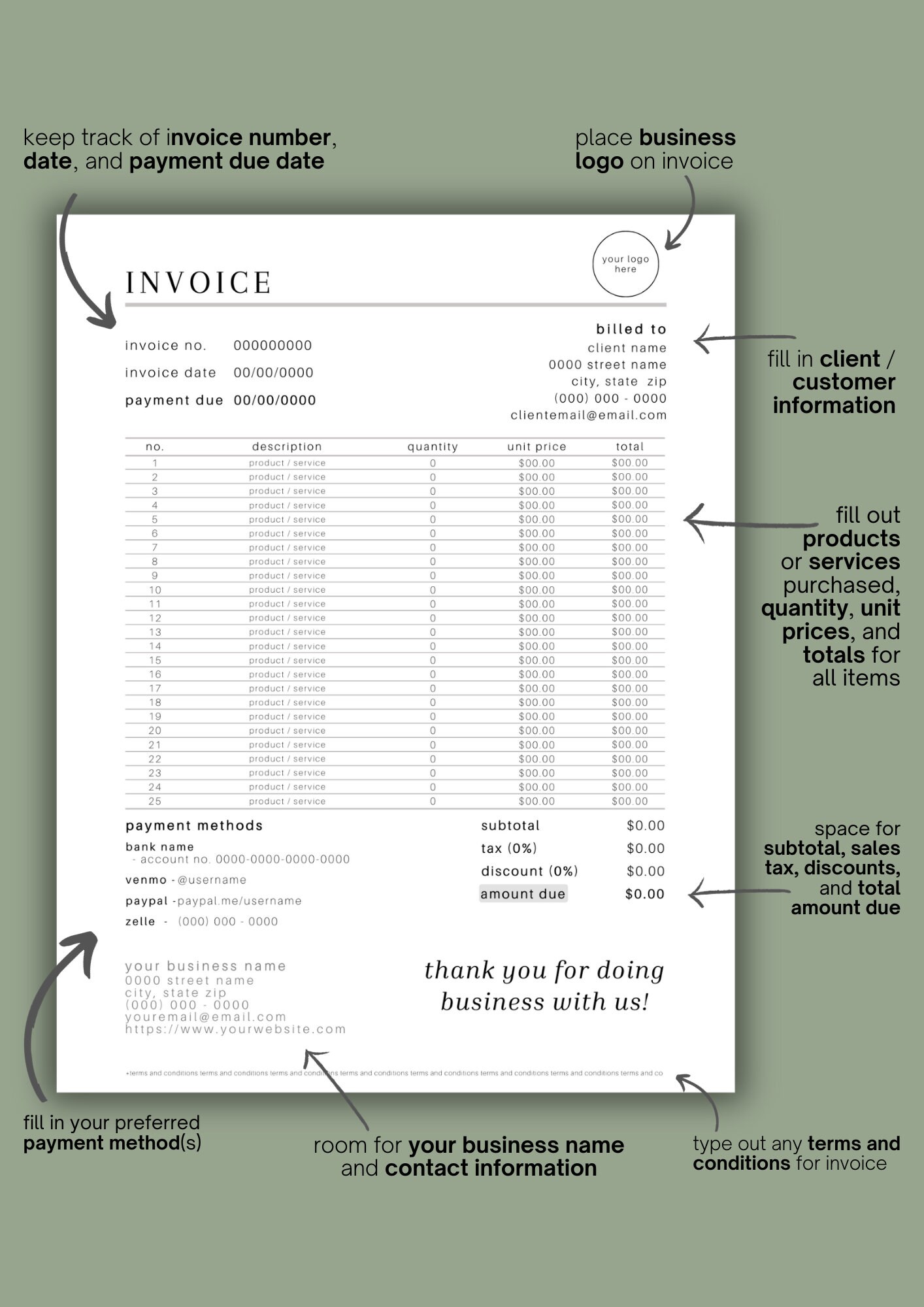 Invoice Template | Editable Business Invoice | Modern Client Invoice ...