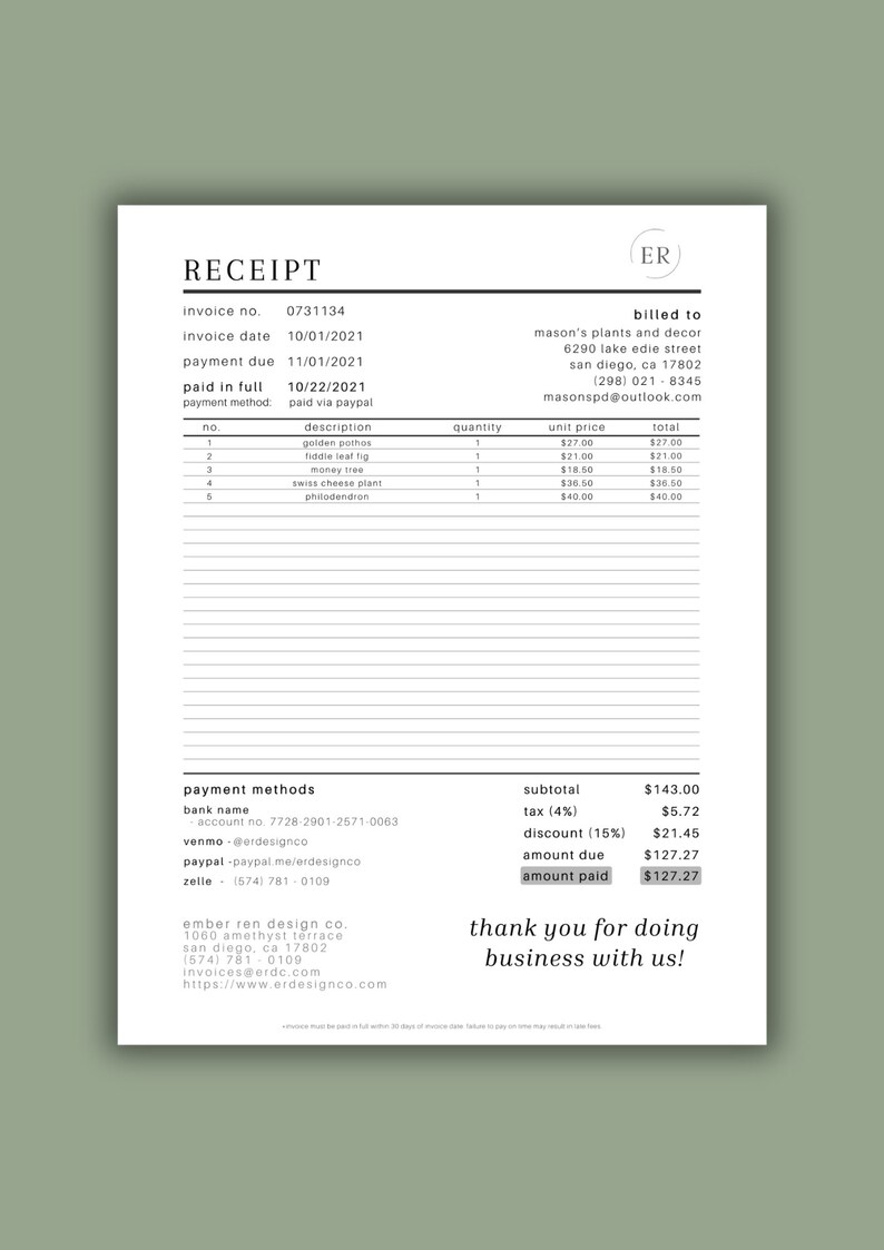 Receipt Template Business Receipt Template Editable Receipt Template ...