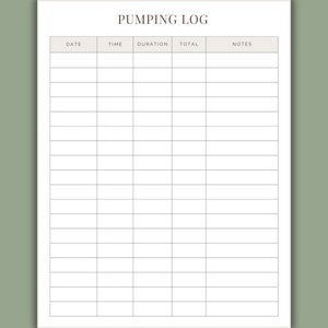 Printable Daily Pumping Log Tracker | Pumping Log | Feed Log | Baby ...
