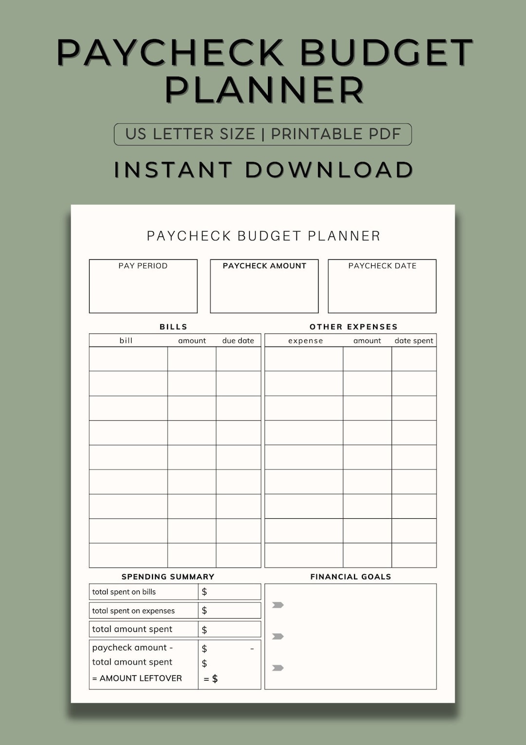 Paycheck Budget | Printable Paycheck Planner | Paycheck Budget Planner ...