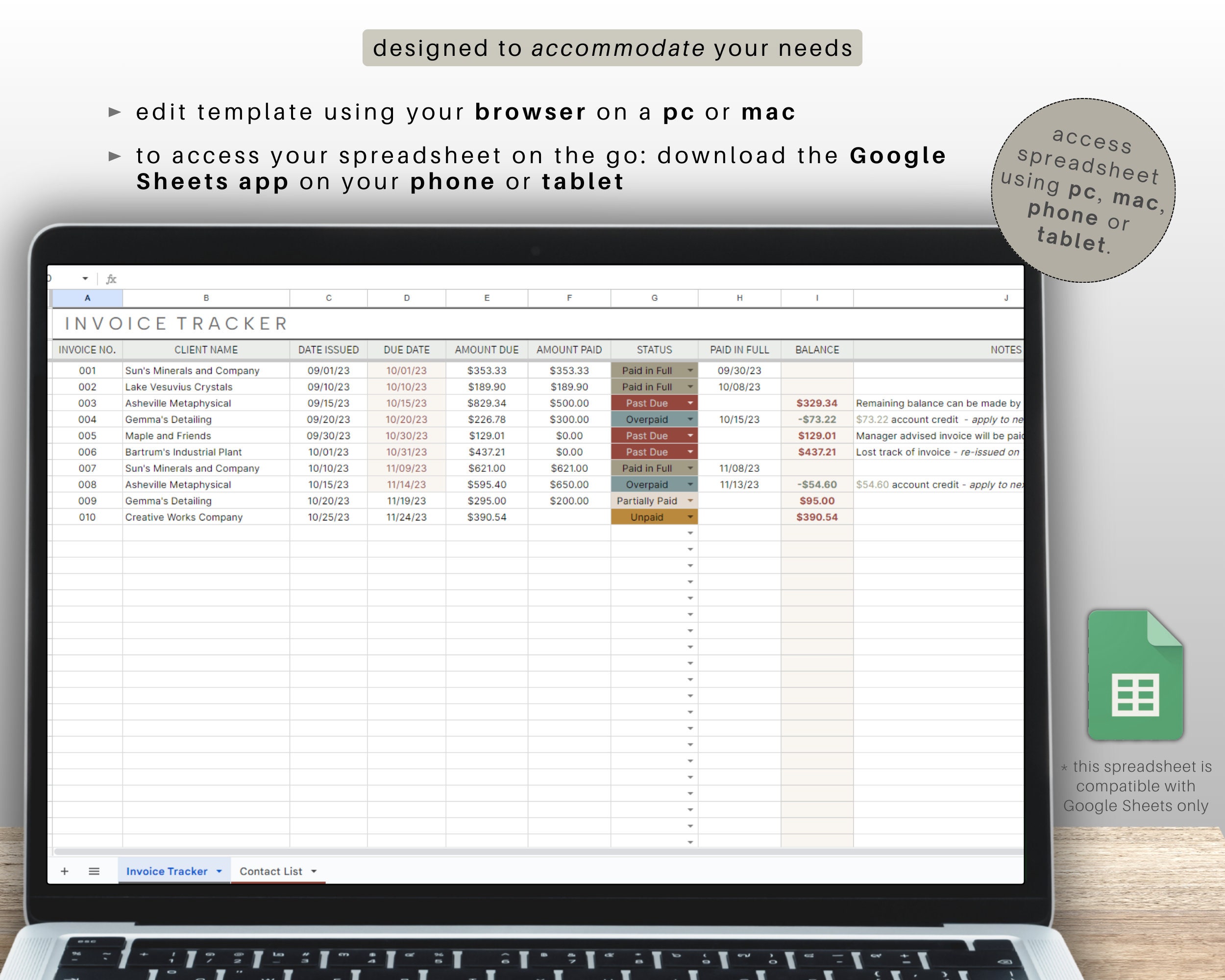 Invoice Tracker Spreadsheet Google Sheets Template Small Business ...